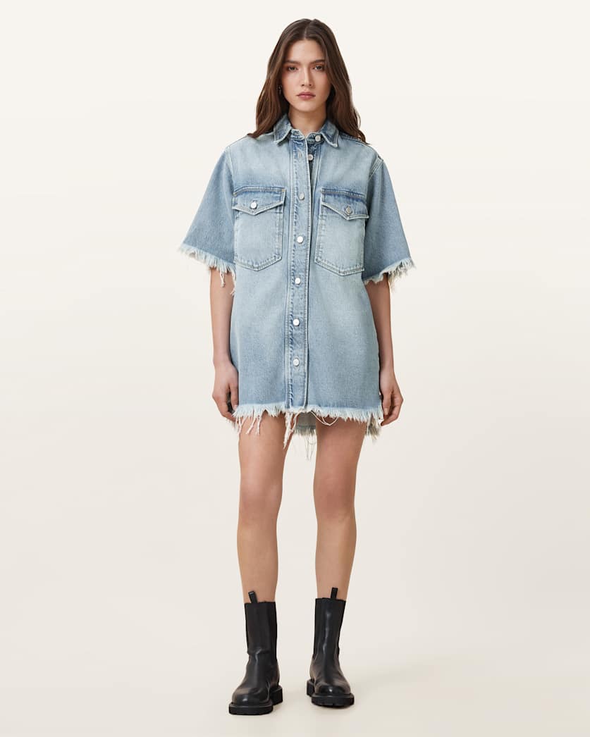 Faye Denim Mini Dress Light Indigo | ALLSAINTS